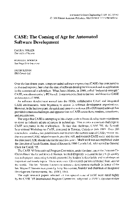 (PDF) CASE: The coming of age for automated software development