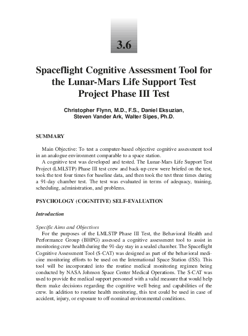 (PDF) Spaceflight cognitive assessment tool for the Lunar-Mars life ...