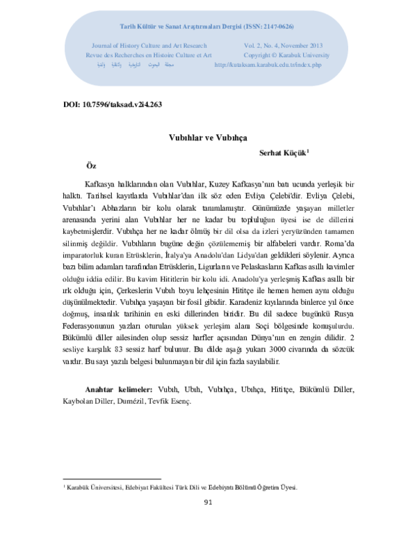 (PDF) Vubıhlar ve Vubıhça Ubykhs and Ubykh Language