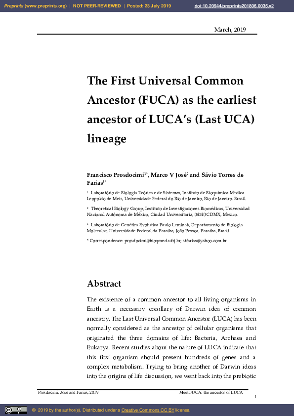 (PDF) The First Universal Common Ancestor (FUCA) as the Earliest ...