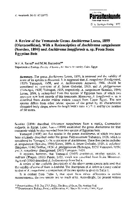 (PDF) A review of the trematode genus Anchitrema Looss, 1899 ...