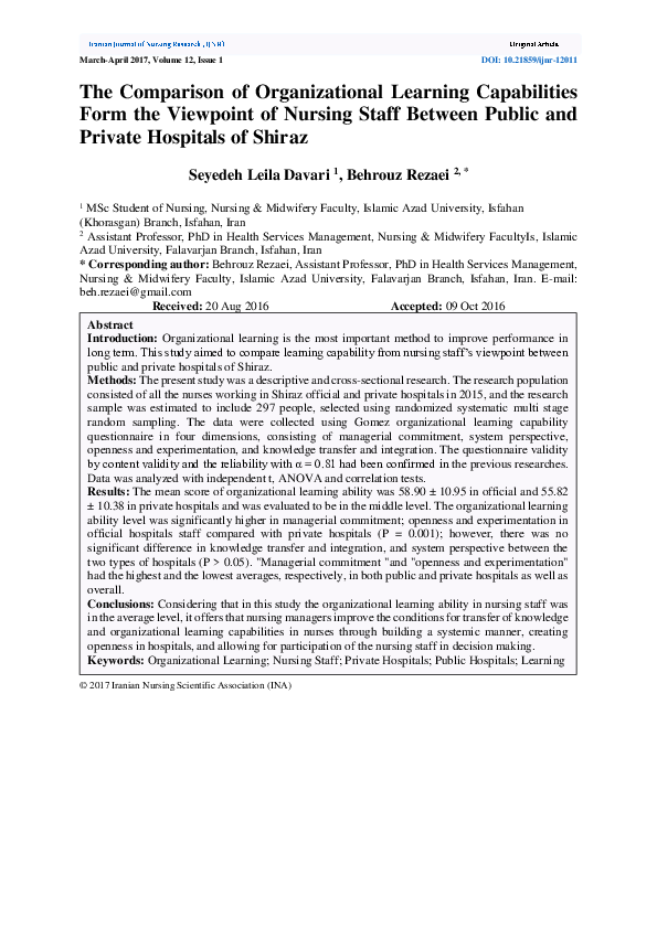 (PDF) The Comparison of Organizational Learning Capabilities Form the ...