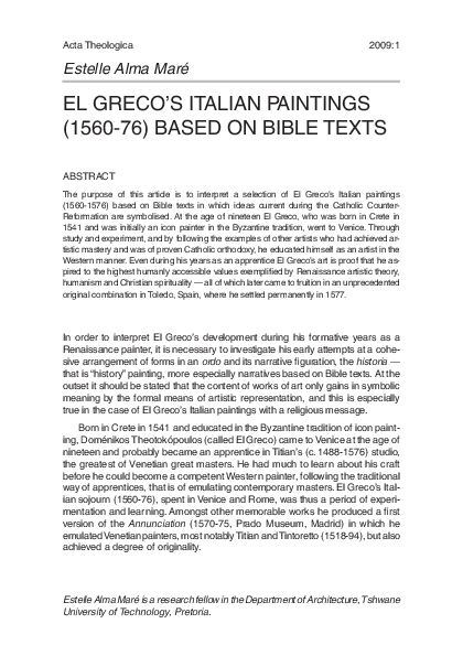 (PDF) El Greco’s Italian paintings (1560-76) based on Bible texts
