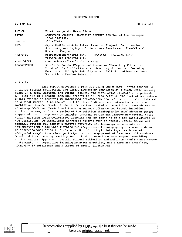 (PDF) Improving Student Motivation through the Use of the Multiple Intelligences