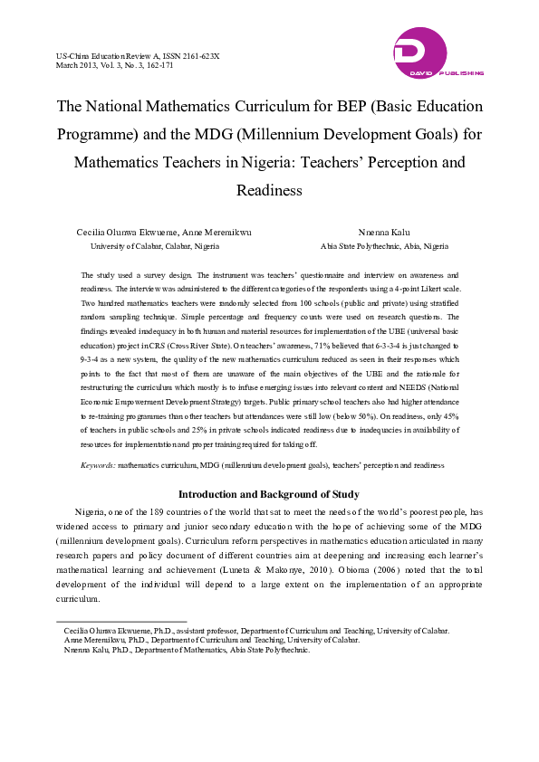 (PDF) The National Mathematics Curriculum for BEP (Basic Education ...