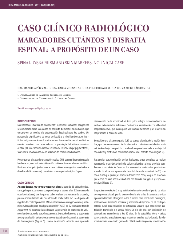 (PDF) Marcadores cutáneos y disrafia espinal: a propósito de un caso