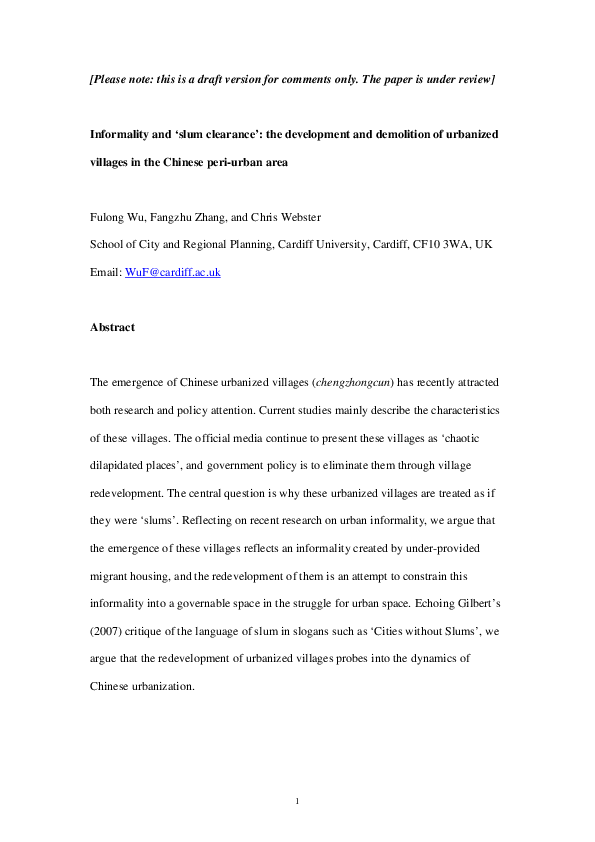 (PDF) Informality and ‘slum clearance’: the development and demolition ...