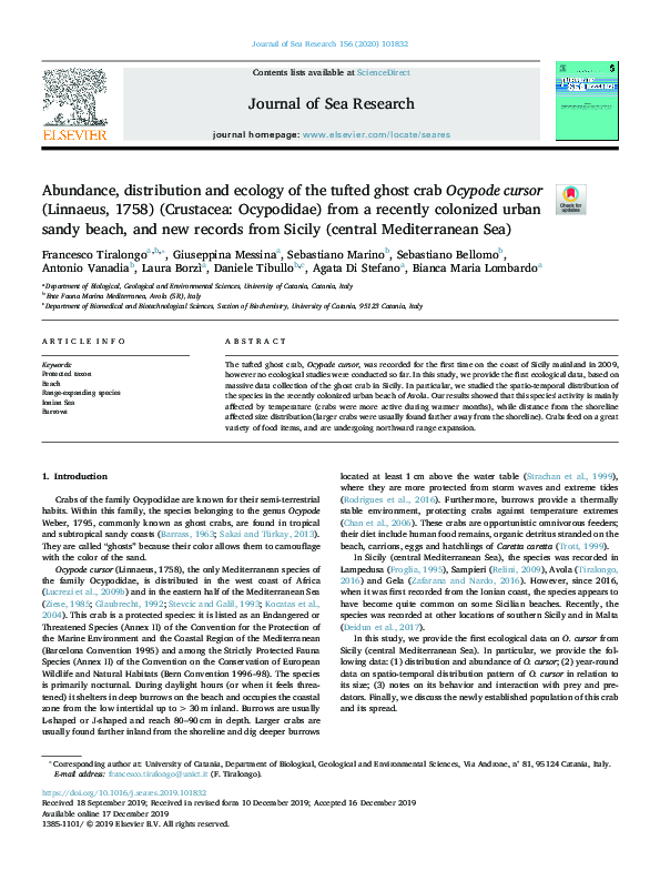 (PDF) Abundance, distribution and ecology of the tufted ghost crab ...
