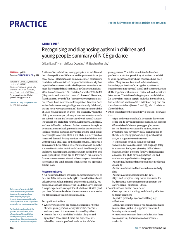 (PDF) NICE Guidance on Autism Diagnosis in Youths