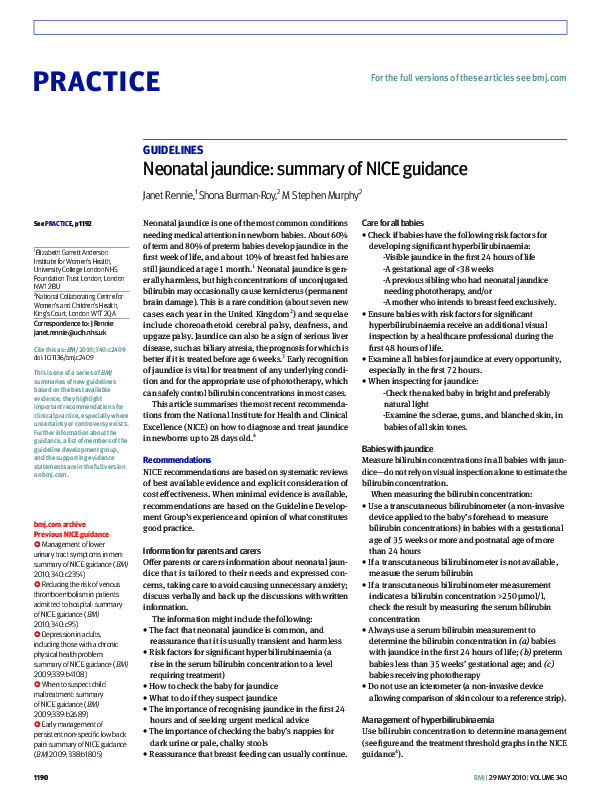 (PDF) Neonatal jaundice: summary of NICE guidance