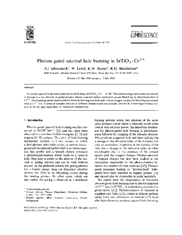 (PDF) Photon gated spectral hole burning in SrTiO3 : Cr3+ | Roger ...