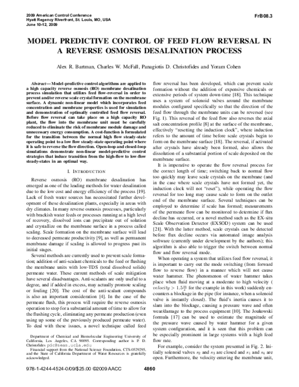 Pdf Model Predictive Control Of Feed Flow Reversal In A Reverse Osmosis Desalination Process