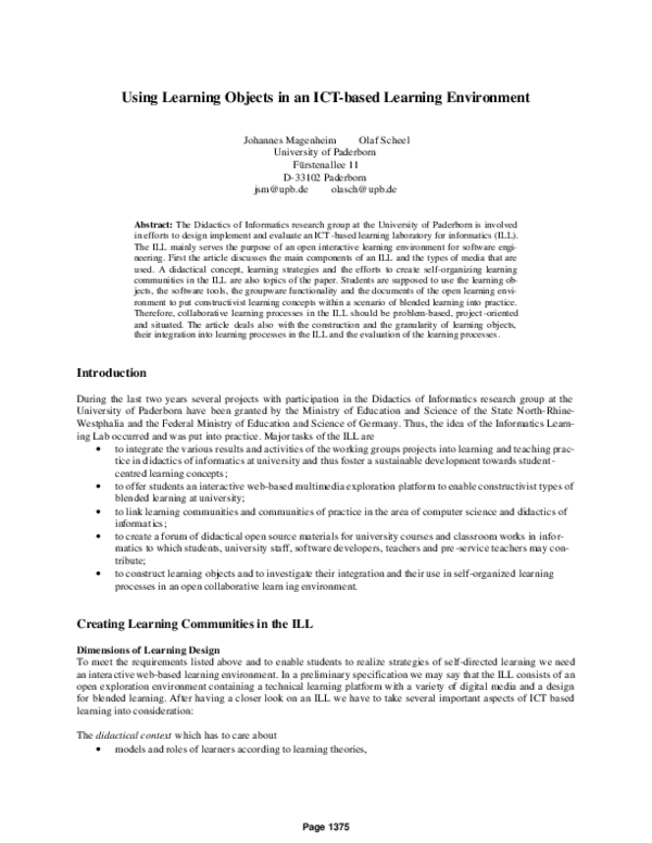 (PDF) Using Learning Objects In An ICT-Based Learning Environment