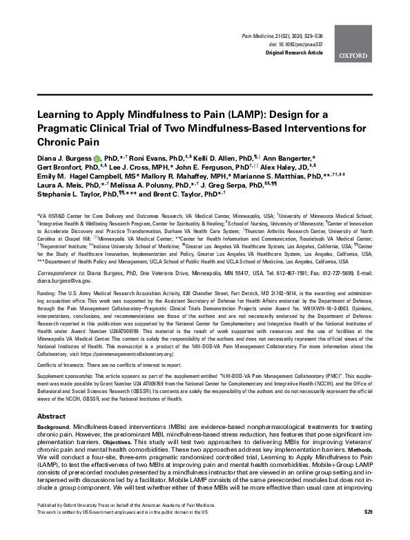 (PDF) Learning to Apply Mindfulness to Pain (LAMP): Design for a ...