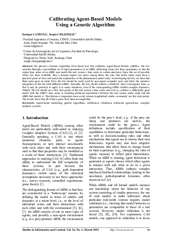 Pdf Calibrating Agent Based Models Using A Genetic Algorithm Sergio