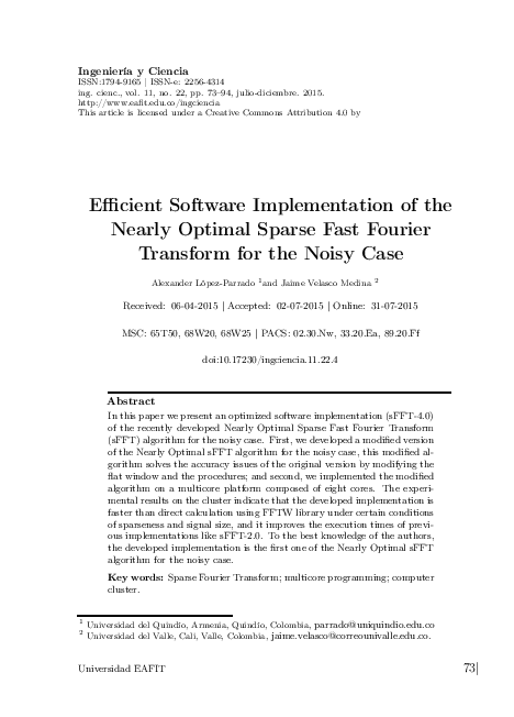 Pdf Efficient Software Implementation Of The Nearly Optimal Sparse Fast Fourier Transform For 