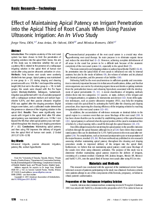 (PDF) Effect of maintaining apical patency on irrigant penetration into ...