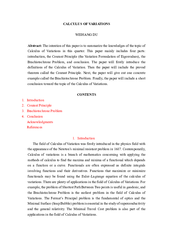 (PDF) CALCULUS OF VARIATIONS