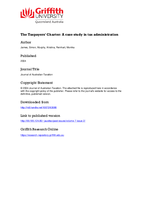 (PDF) The Taxpayers' Charter: A case study in tax administration