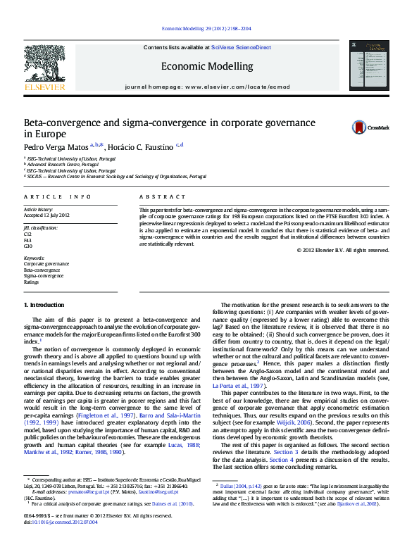 (PDF) Beta-convergence and sigma-convergence in corporate governance in ...