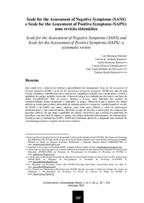 (PDF) Scale for the Assessment of Negative Symptoms (SANS) e Scale for ...