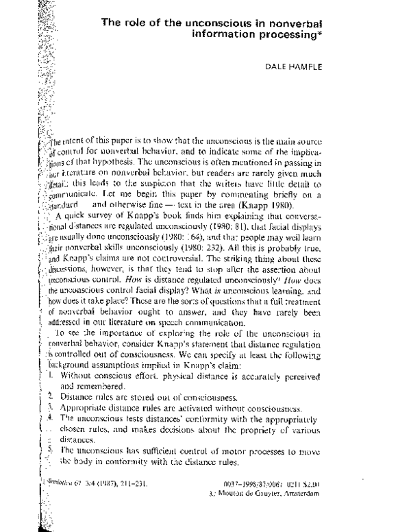 (PDF) The role of the unconscious in nonverbal information processing