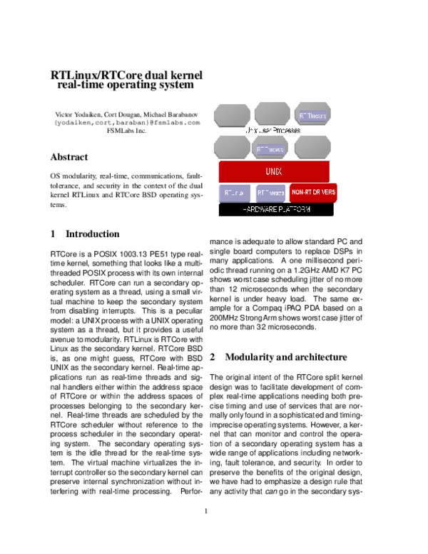 (PDF) RTLinux / RTCore dual kernel real-time operating system