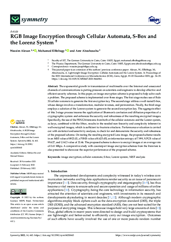 (PDF) RGB Image Encryption through Cellular Automata, S-Box and the ...