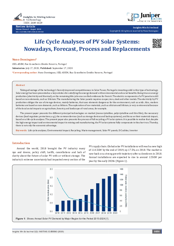 (PDF) Life Cycle Analyses of PV Solar Systems: Nowadays, Forecast ...