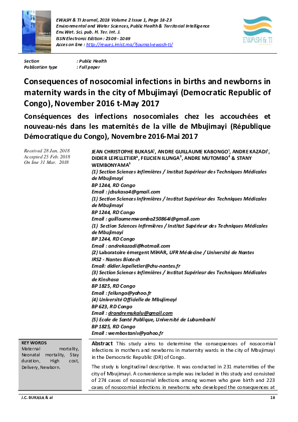 (PDF) Consequences of nosocomial infections in maternity in the city of ...