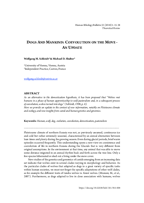 (PDF) Dogs And Mankind: Coevolution on the Move – An Update