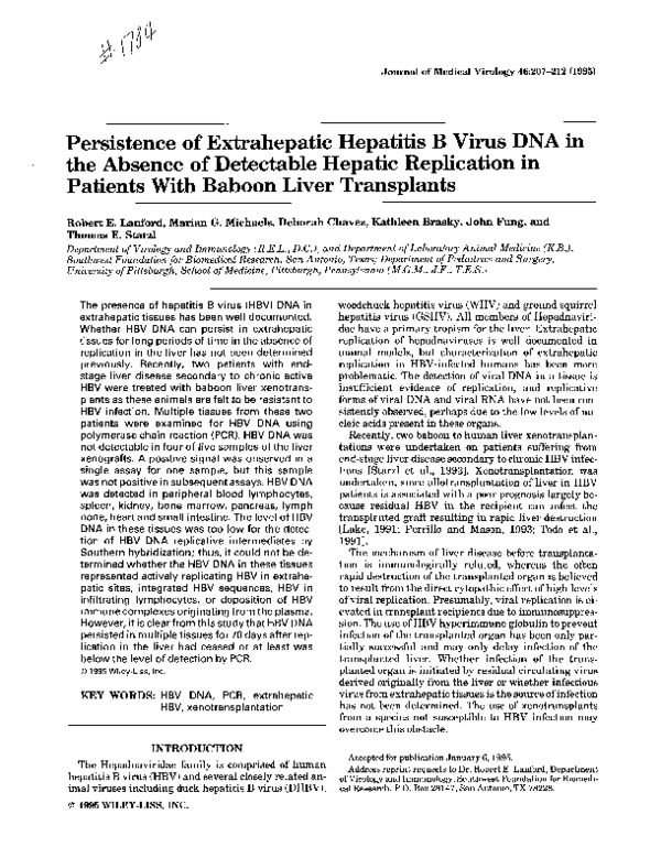 (PDF) HBV DNA Persistence Post-Baboon Liver Transplant