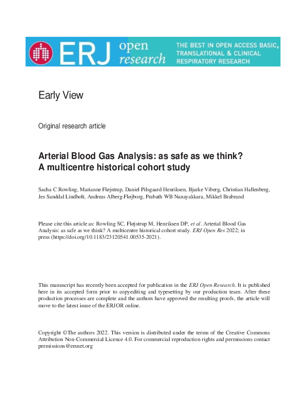 (PDF) Arterial blood gas analysis: as safe as we think? A multicentre ...