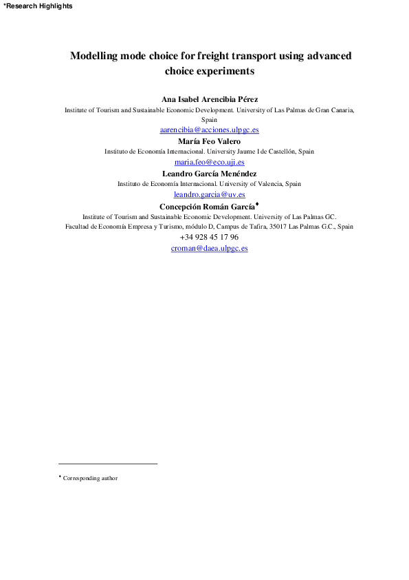 (PDF) Modelling mode choice for freight transport using advanced choice ...