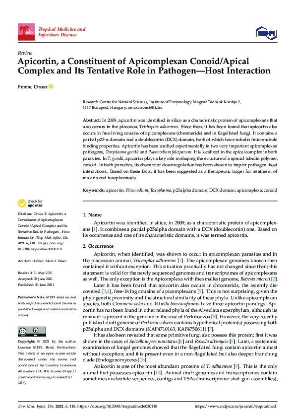 (PDF) Apicortin's Role in Apicomplexan Pathogen Interaction