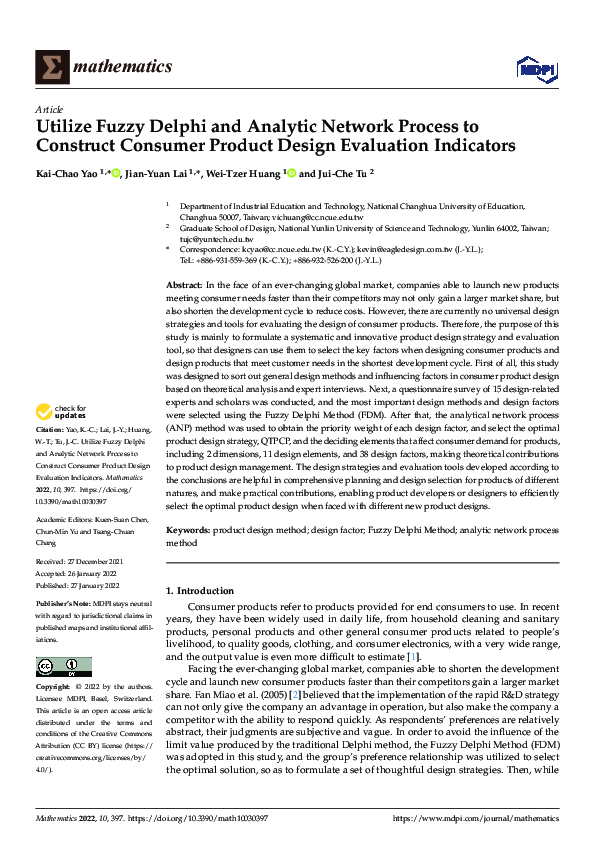 Pdf Utilize Fuzzy Delphi And Analytic Network Process To Construct Consumer Product Design