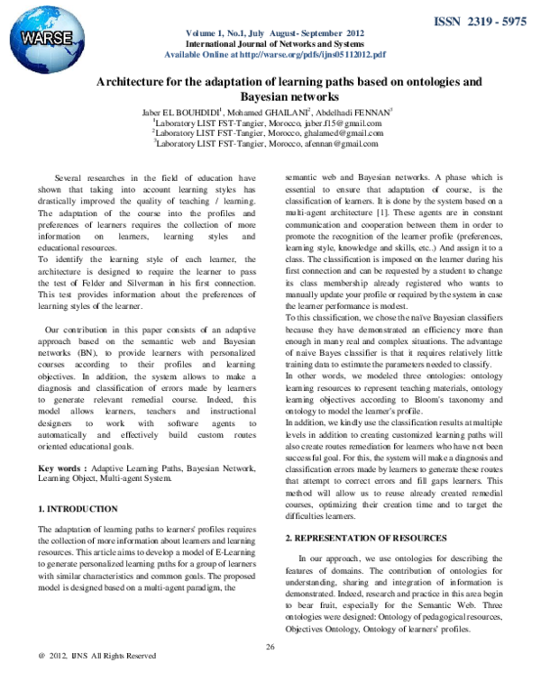 (PDF) Architecture for the adaptation of learning paths based on ontologies and Bayesian networks