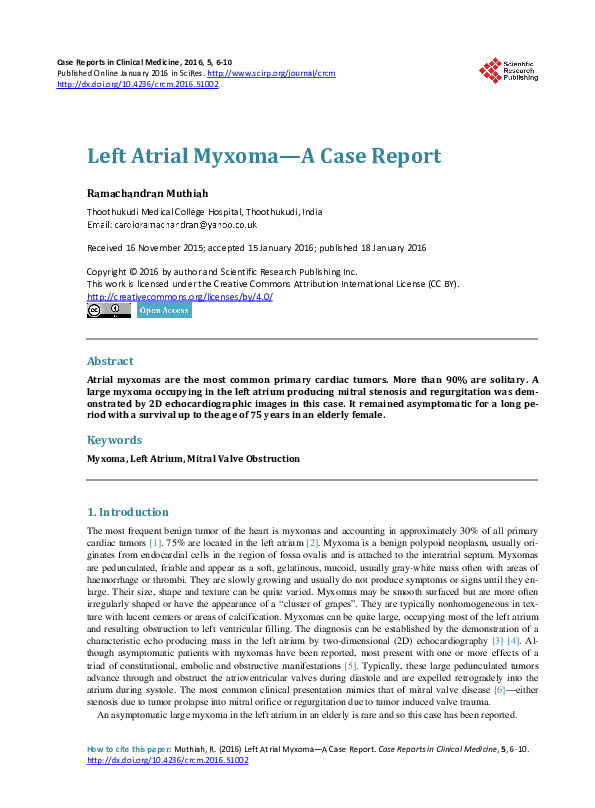 (PDF) Left Atrial Myxoma—A Case Report | Reza Nejat - Academia.edu