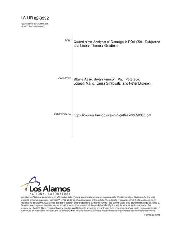 (PDF) Title: 02-3392 Quantitative Analysis of Damage in PBX 9501 ...