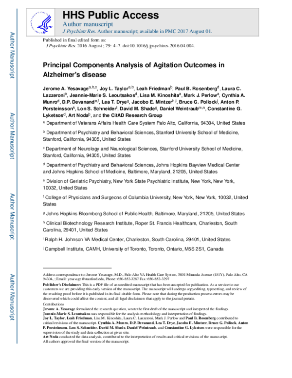 (PDF) Principal components analysis of agitation outcomes in Alzheimer ...