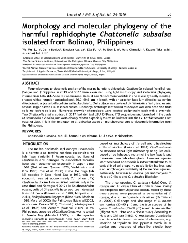 (PDF) Morphology and molecular phylogeny of the harmful raphidophyte ...