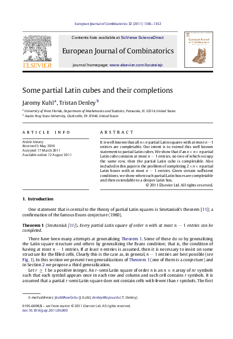 (PDF) Some partial Latin cubes and their completions