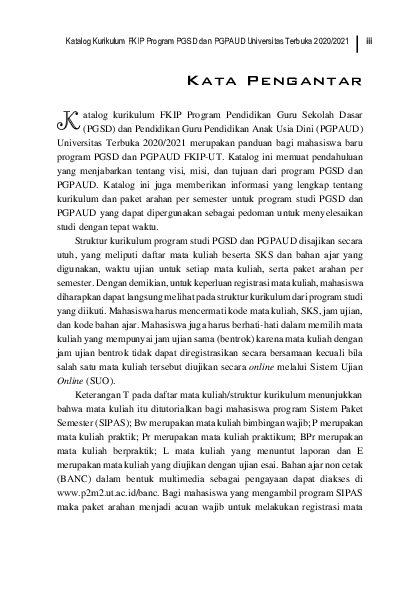 (PDF) Katalog UT Kurikulum FKIP PGSD PGPAUD 2020 2021 Edisi 2