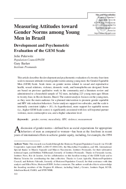 (PDF) Measuring Attitudes toward Gender Norms among Young Men in Brazil ...