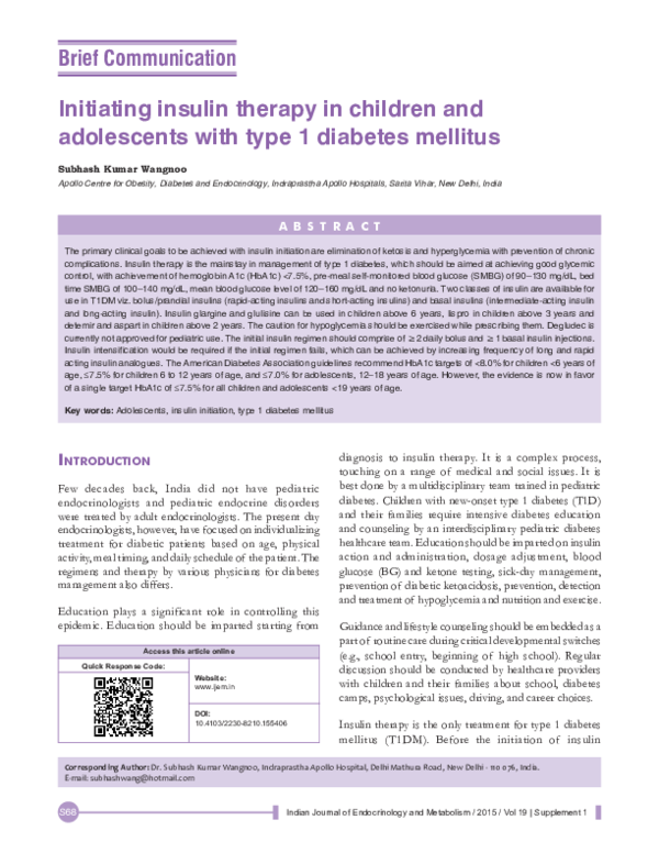 (PDF) Initiating insulin therapy in children and adolescents with type ...