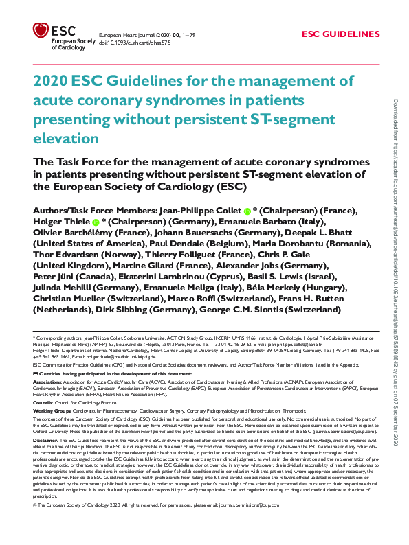 (PDF) 2020 ESC Guidelines for the management of acute coronary ...