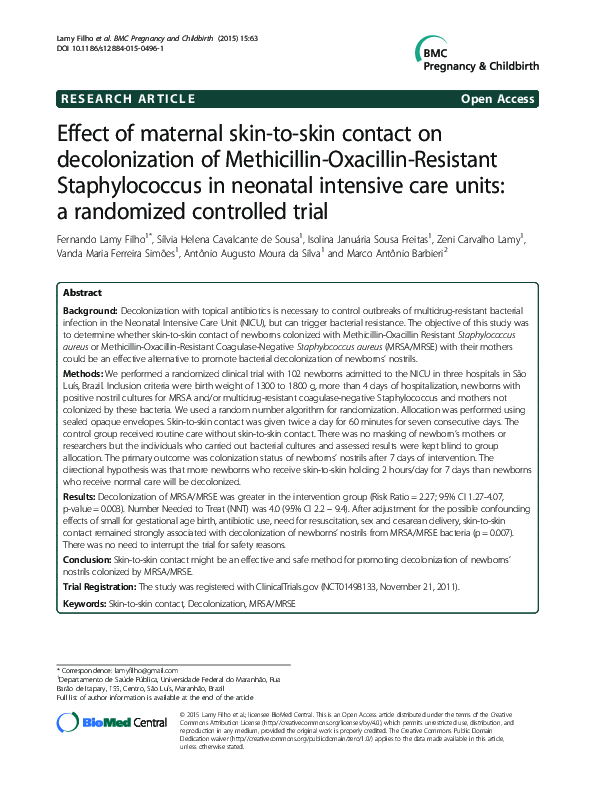 (PDF) Effect of maternal skin-to-skin contact on decolonization of ...