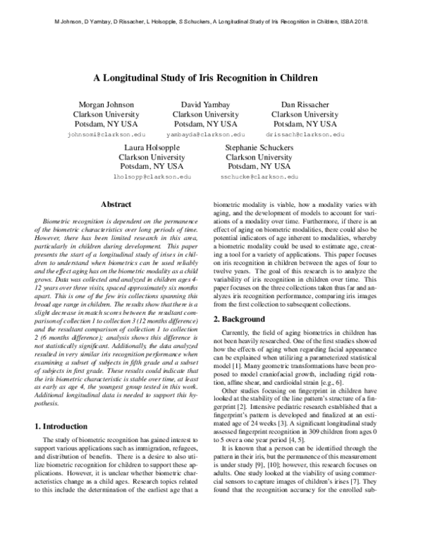 (PDF) A longitudinal study of iris recognition in children