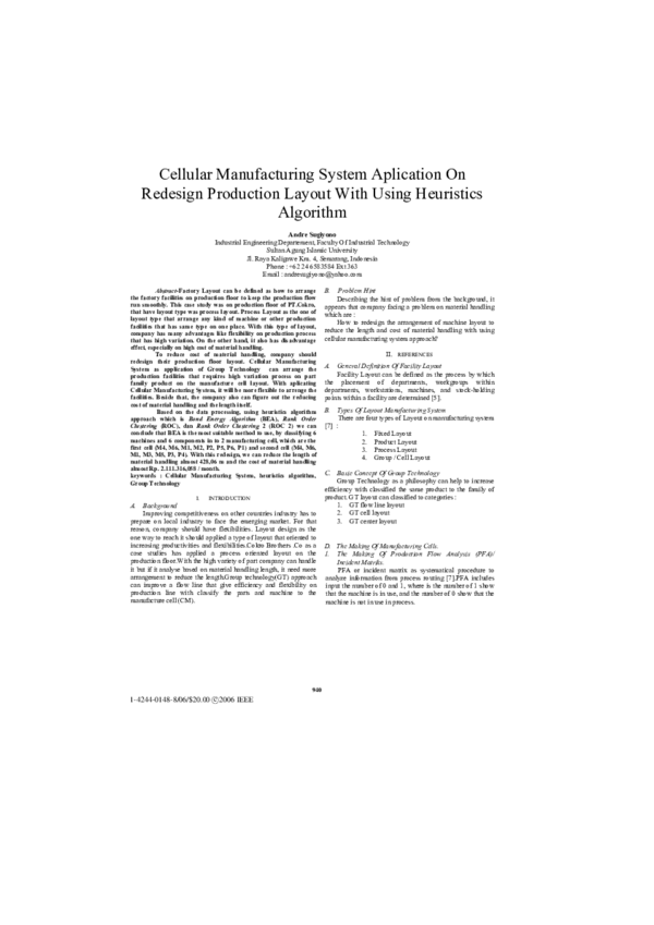(PDF) Cellular Manufacturing System Aplication On Redesign Production Layout With Using ...