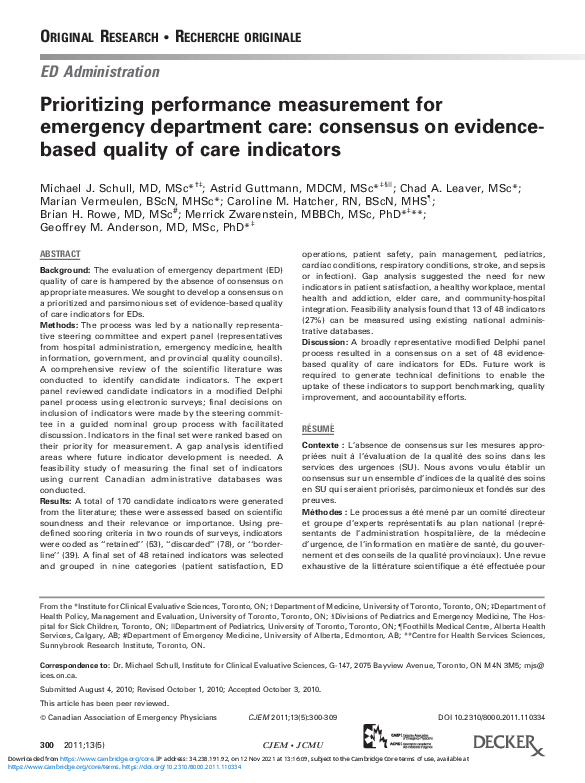 (PDF) Prioritizing performance measurement for emergency department ...